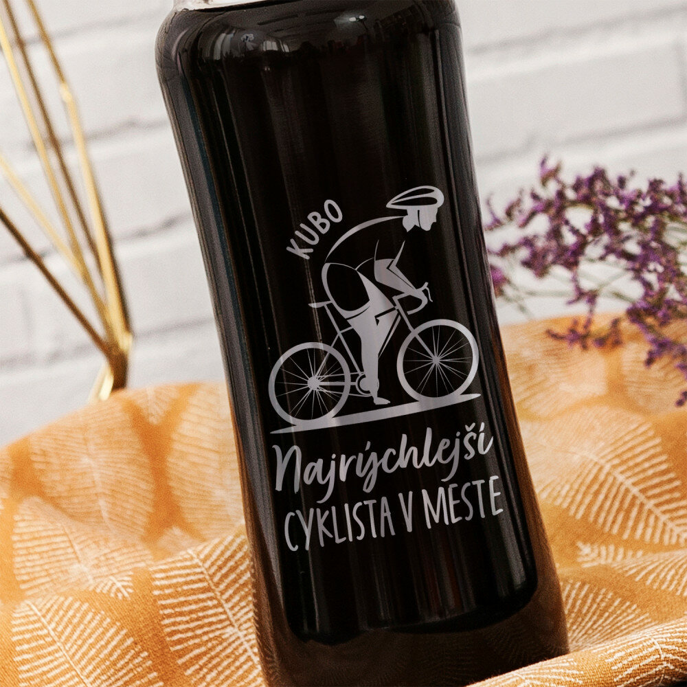 Najrýchlejší cyklista v meste - Fľaša na vodu s gravírovaním - MyGift.sk